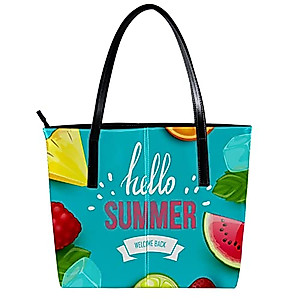 Women's Large Size Canvas Shoulder Bag Hobo Crossbody Handbag Casual Tote, Hello Summer Fruit Pineapple Watermelon Orange