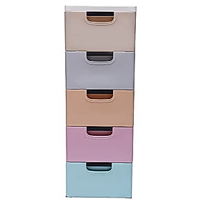 OUKANING 5 Drawers Storage Cabinet, Plastic Modern Colorful Stackable Vertical Clothes Storage Tower for Storing Clothes, Toys, Books, and Other Items