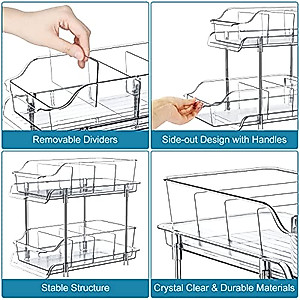 Bathroom Storage Organizer with Dividers, 2 Tier Multi-Purpose Kitchen Under Sink Organizers and Storage Slide-Out, Closet Organization, Kitchen Pantry Cabinet Medicine Bins