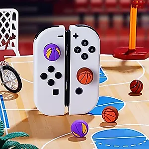 JINGDU Thumb Grip Caps for Nintendo Switch Joy-Con, Cute Silicone Joystick Cap Covers Accessories Compatible with Nintendo Switch/OLED/Lite Joycon, 4PCS Basketball