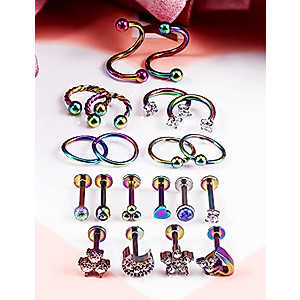 Cisyozi 16G Lip Labret Medusa Monroe Ring Stud Piercing Jewelry for Women 16 Gauge Stainless Surgical Steel Horseshoe Tragus Helix Cartilage Earring Hoop Stud Piercings Jewelry Women Men Rainbrow 8mm