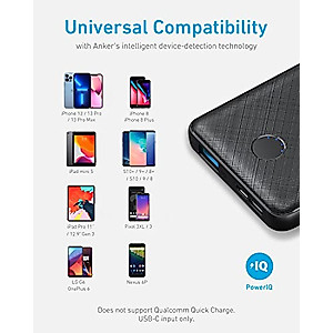 Anker Portable Charger, 313 Power Bank (PowerCore Slim 10K) 10000mAh Battery Pack with USB-C (Input Only) and High-Speed PowerIQ Charging Technology for iPhone, Samsung Galaxy, and More.