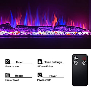 Valuxhome 3-Sided Electric Fireplace, 76 Inch Recessed and Wall Mounted Fireplaces, Built-in Fireplace Decorations for Living Room with Overheating Protection, Remote, Log & Crystals, Black