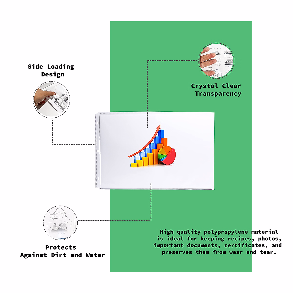 50 Pack 11x17 Inch Heavyweight Diamond Clear Sheet Protectors, Side Loading, Ledger Sheet Protectors, by Gold Seal, 3-Hole Punched