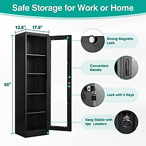 Glass Display Cabinet,Black Display Cabinet with Glass Doors,Curio Cabinet,China Cabinet Glass Door Bookcase with 5 Shelves,Locking Glass Display Case for Collectibles,Home,Office,Living Room,Bedroom