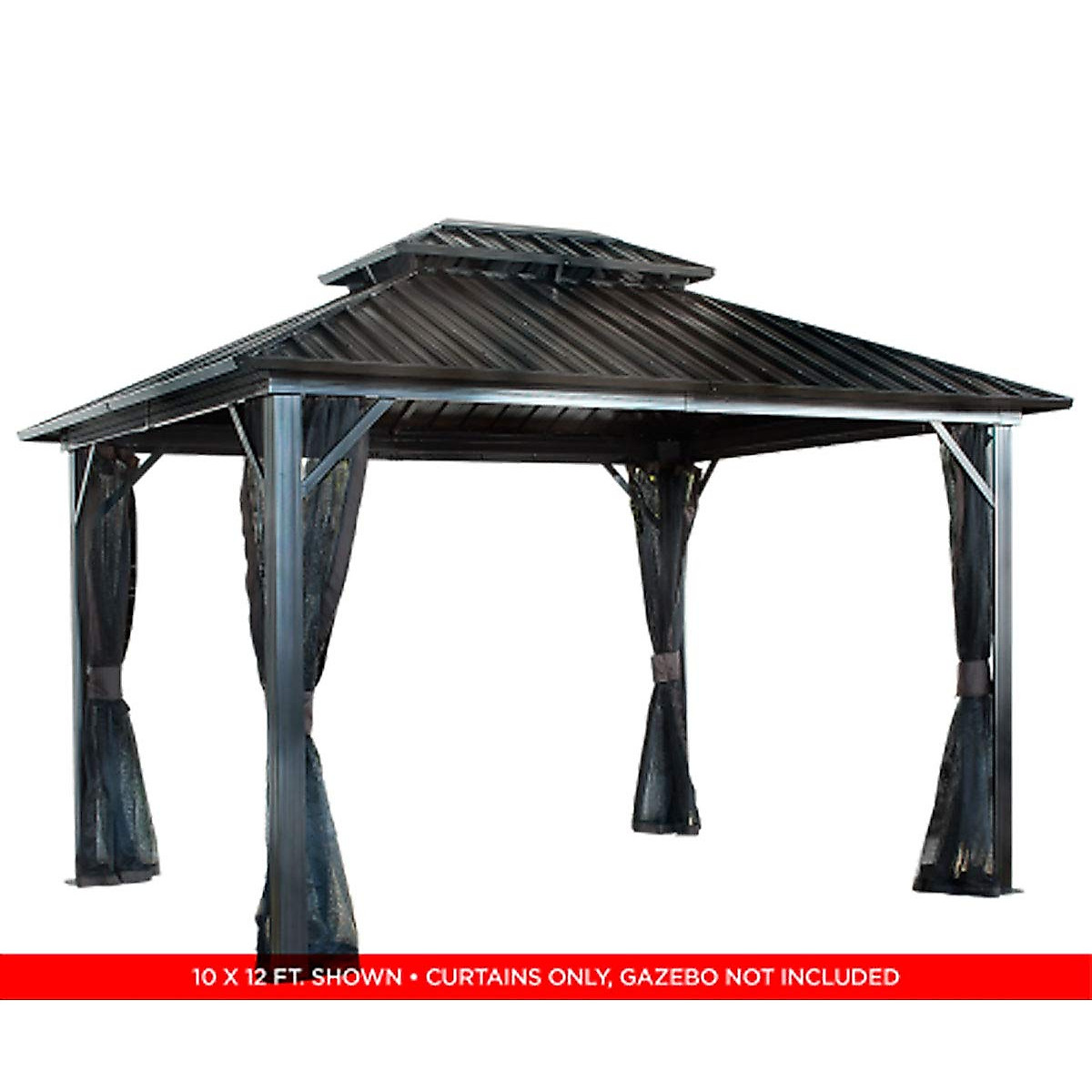 Sojag 12' x 12' Genova II Hardtop Gazebo Outdoor Weather-Resistant Aluminum Frame Shelter with Mosquito Net Black,Brown