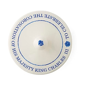 Portmeirion Home & Gifts Spode King Charles III Coronation Lidded Covered Sugar Bowl 280ml, Blue & White Pattern UK Made