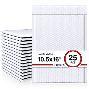 Fuxury White Bubble Mailers 10.5x16 Inch 25 Pack, Self Seal Padded Envelopes Waterproof Shipping Bags, Padded Mailers, Bubble Bags for Mailing, Packaging, Small Business, #5