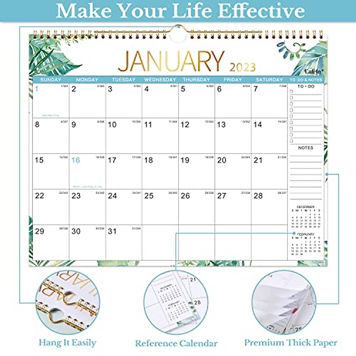 Wall Calendar 2023 - 12 Monthly Calendar 2023, Jan. 2023 - Dec. 2023, 2023 Calendar with Julian Date, 14.6" x 11.5",Twin-Wire Binding, Blank Block with Julian Dates, Perfect 2023 Wall Calendar for Organizing