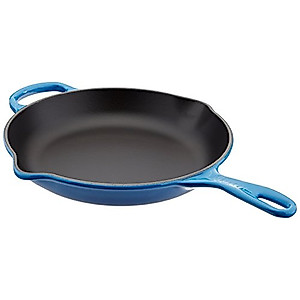 Le Creuset Enameled Cast Iron Signature Iron Handle Skillet, 10.25" (1-3/4 qt.), Marseille & Silicone French Trivet, 8", Marseille