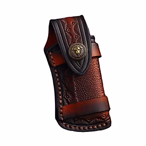 Pocket Knife Sheath,Leather Folding Pouch for 4'' Trapper Knife,Small (Lion head), Brown