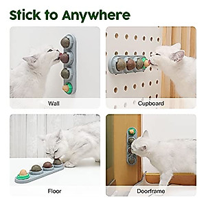 Potaroma 4 Pcs Catnip Toys, Silvervine Balls, Extra Cat Energy Ball, Edible Cats Lick Toys, Healthy Kitten Chew, Teeth Cleaning Dental Cat Balls, Cat Wall Treats, More Concentrated Flavors