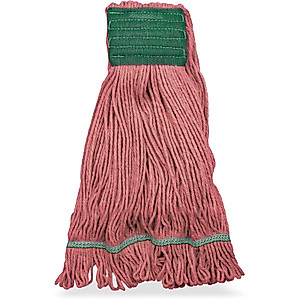 SPARTA Flo-Pac Cotton Mop Head, Loop-Ended, Wide Band with 5" Green Band for Organized Cleaning, Medium, Red