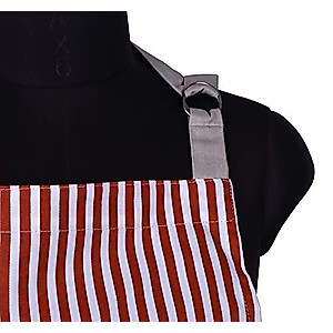 AMOUR INFINI Stripe Apron | 27.5 x 33 Inches| 100% Organic Cotton | Womens Apron for Cooking, Baking, Gardening | Convenient Pockets and Adjustable Strap at Neck & Waist Ties | Rust