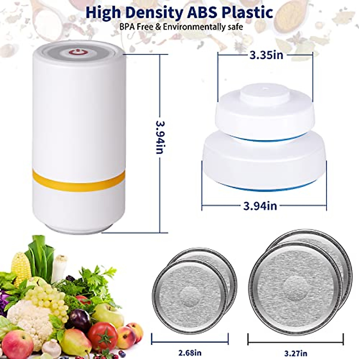 Mason Jar Vacuum Sealer Kit: Electric Jar Vacuum Pump With Wide Regular Mouth Mason Jars Compatible with Food Saver Vacuum Sealer Machine Canning Sealer with Jar Attachment 2 Hose for Food Storage