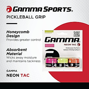 GAMMA Sports Neon Tac Overgrip, Tacky Grip for Tennis, Pickleball, Squash, and Badminton Racquets, Assorted 3 Pack