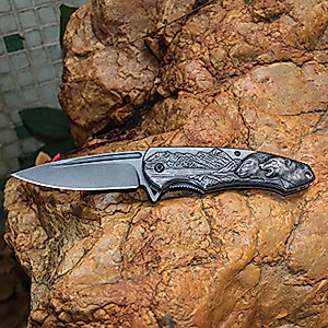Polar Bear Handle, Survival Pocket Knife, Stonwash