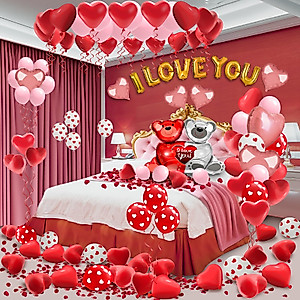 Lutoys Valentines Balloon Kit Decor with I Love You Balloons, Heart Balloons with 1000 Pcs Silk Red Rose Petals for Valentines Day Decorations Romantic Proposal Wedding Anniversary Decorations