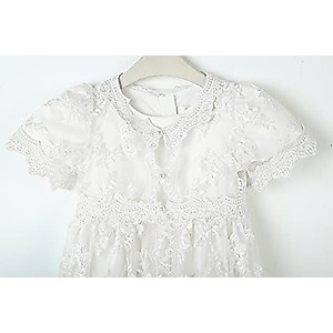 Bow Dream Baby Girl Christening Baptism Dresses Newborn Gowns with Headband Outfit White 3-6 Months