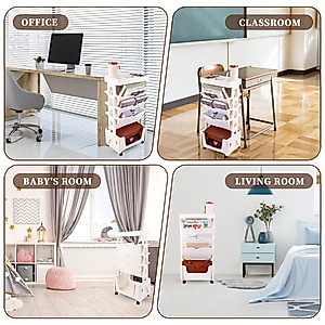 5 Tier Book Rack Storage Bookshelf, Removable Movable Unique Bookcase, Mobile Bookshelf with Wheels Utility Organizer Bookshelves for Kids Children Students Study in Bedroom Living Room School (White)