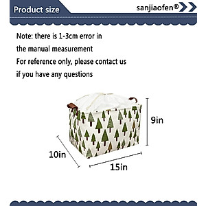 Sanjiaofen Rectangular Canvas Storage Bins,Waterproof Storage Basket with Lid,Collapsible Toy Organizer Bin with Handles for Clothes Storage, Kid's Toy Box,Book Bag (Green trees)