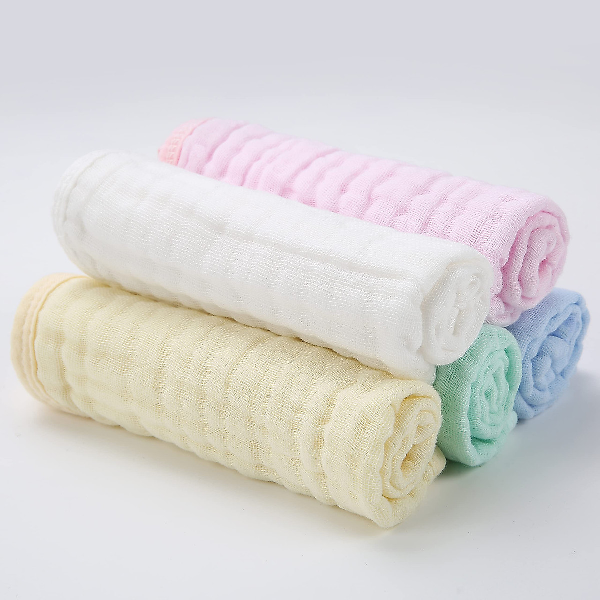 CottCare Baby Muslin Washcloths,Natural Purified Muslin Cotton Baby Wipes 6 Layer Absorbent Soft Newborn Baby Face Towel for Sensitive Skin,Baby Registry as Shower 5 Pack 10x10 inches