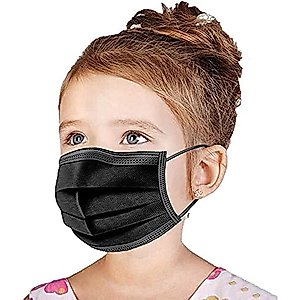 Kids Disposable Face Mask Black 100 PCS 3 Ply Protection Children Breathable Safety Face Masks for Boys Girls