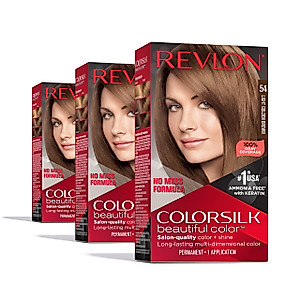 Revlon ColorSilk Permanent Hair Color, 100% Gray Coverage Dye Kit, Ammonia-Free, Keratin and Amino Acids, Brown Shades, 57 Lightest Golden Brown (Pack of 3)