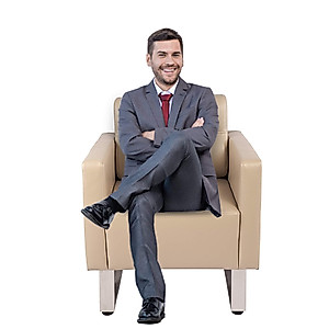 LUCKYERMORE Set of 2 Office Guest Chairs Waiting Room Chairs Lobby Chairs Black Leather Chairs Sofa Barrel Club Chairs Heavy Duty and Great Support Cushion Armchair for Office Guest Reception