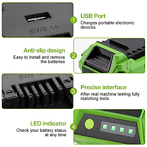 6.5Ah 40V 29472 29462 Replacement for Greenworks 40V Battery and Charger 29482, for GreenWorks 29472 29462 for GreenWorks 40V G-MAX Tools 29252 20202 22262, with 40V Grennworks Charger