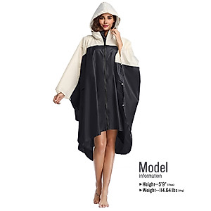SaphiRose Unisex Rain Poncho Hooded Waterproof Raincoat for Adults Women (Black-White)