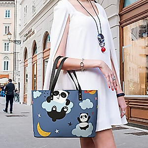 Womens Handbag Panda Patterns Leather Tote Bag Top Handle Satchel Bags For Lady
