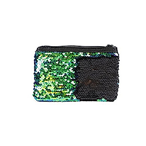 Little Monkey Fashion Makeup and Pencil Bag | Magic Flip Sequins Mermaid Small Pouch - Blue Green and Black