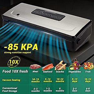 Food Sealer Vacuum Sealer Machine 10-In-1 with Full Starter Kit Built-in Cutter and Bag Storage(Up to 20ft), INKBIRD Moist/Dry/Pulse/Canister/Seal Food Vacuum Sealer Machine with Sealer Bag*5 (8"*11.8") and Bag Roll*1 (11"*118"), Sealing Strip & Foam Gask