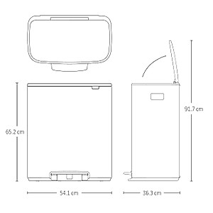 Brabantia Bo Step-On Pedal Trash Can - 16 Gal Inner Bucket (Mineral Concrete Gray) Waste/Recycling Garbage Can, Removable Compartment