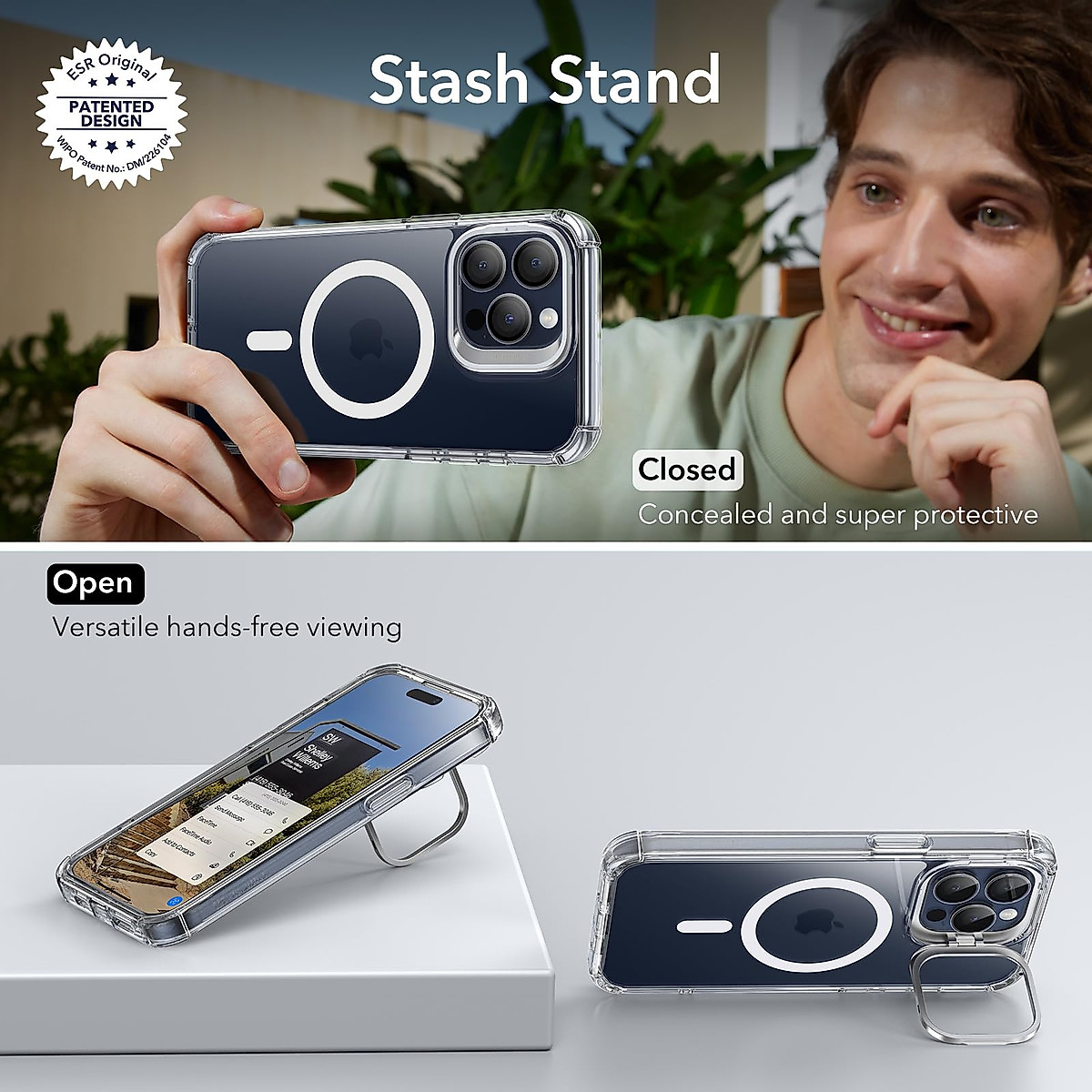 ESR for iPhone 15 Pro Max Case, Full-Body Shockproof MagSafe Case, Exceeds Military-Grade Protection, Magnetic Phone Case for iPhone 15 Pro Max, 2-Part Tough Case with Stand, Armor Series, Clear