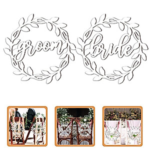 PRETYZOOM 1 Set Groom Bride Bridal Shower Chair Decorations for Bride Rustic Wedding Chair Decorations Bride and Groom Chair Signs for Wedding Bridegroom White Pendant Wooden Board
