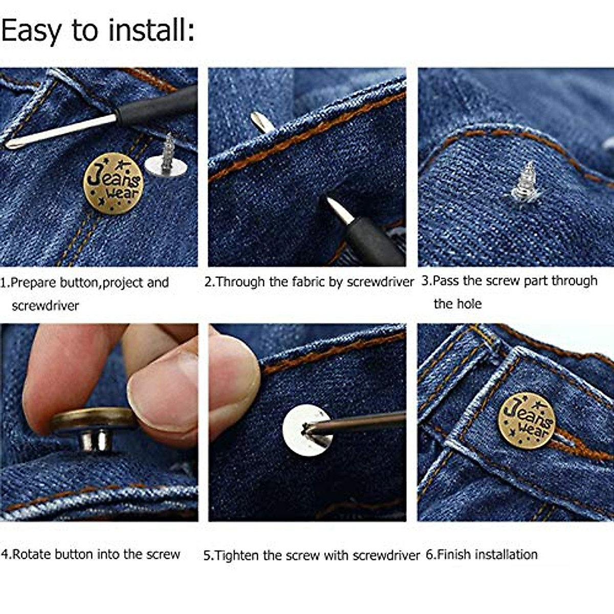 Jeans Buttons Replacement, Instant No Sew Buttons for Pants with Tool,17MM