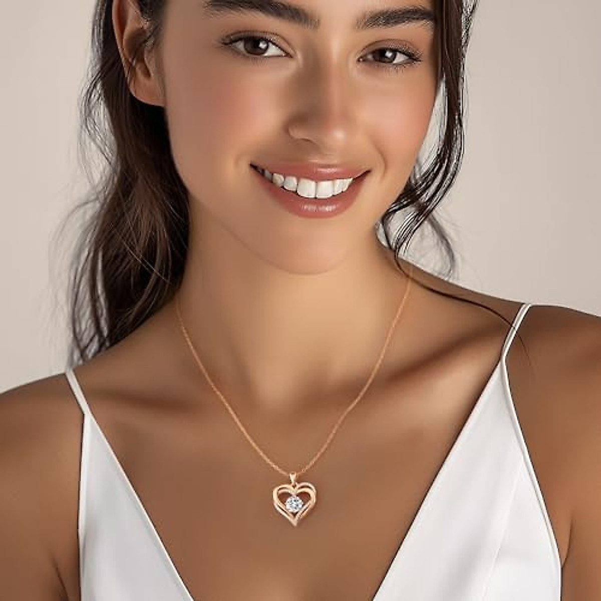 LOUISA SECRET Birthstone Necklace for Women, 925 Sterling Silver Pendant Necklace, 19inches Forever Love Heart Necklace, Rose Gold-Plated Necklace Jewelry Anniversary Birthday Gift for Women Wife Girl