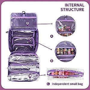 VETHERS Doll Carrying Case Compatible with LOL Surprise OMG, Display Organizer Compatible with Big Sister 3-inch Dolls with a Hanging Hook and 7 Clear Zipper Pockets, Bag Only (Purple)