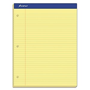 Ampad Evidence Dual Pad, Narrow/Margin Ruled, Size 8.5 x 11.75 Inches, Canary Paper, 100 Sheets Per Pad (20-246),
