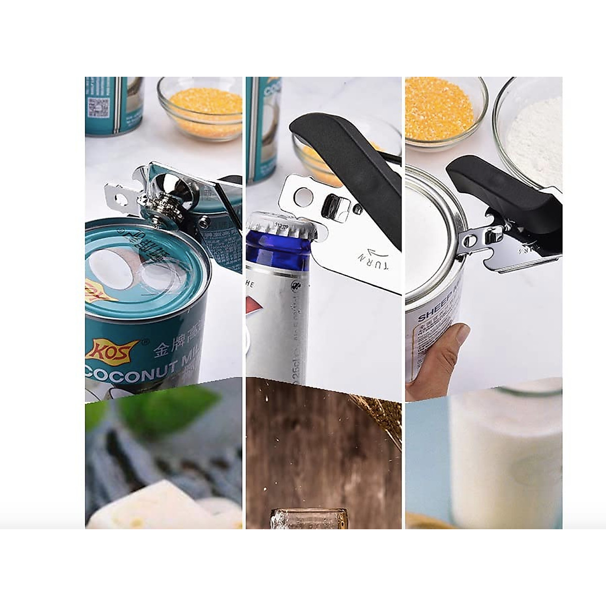 Best Can Opener Hand Manual - Stainless Steel Multifunctional 3in1 Manual Can Opener and Bottle Bear Opener with Sharp Blade Smooth Edge and Easy Grip Handle Easy to Use for Seniors Citizens