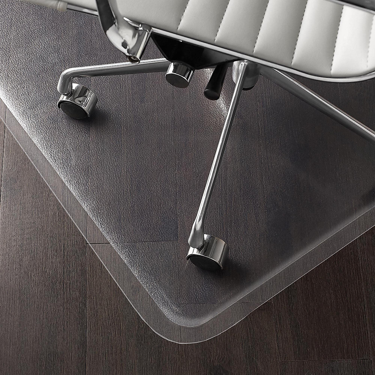 WorkOnIt 45" x 53" Office Desk Chair Floor Mat with Lip for Hardwood Floors, Clear