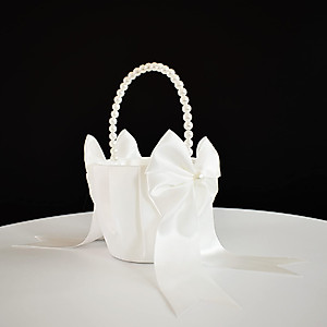 ATAILOVE Flower Girl Basket with Pearl Handle, Ivory Fariy Wedding Baskets for Flower Girls