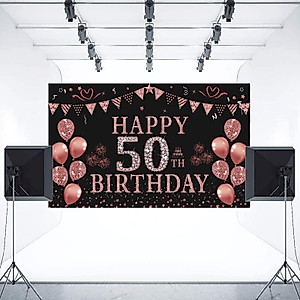Trgowaul 50th Birthday Decorations for Women - Rose Gold 50th Birthday Banner Backdrop 50th Birthday Party Suppiles Photography Supplies Background Happy 50th Birthday Banner