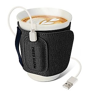 Coffee and Drinks Heated Sleeve Reusable Coffee Warmer with Portable USB Fast Charging Heats Cups, a Drink Holder with an Adjustable Sleeve, Type C USB Cable Included (Black)