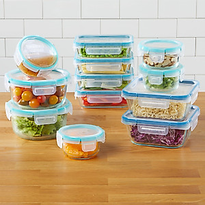 Snapware Total Solution 24-Pc Glass Food Storage Container Set with Plastic Lids, 4-Cup, 2-Cup & 1-Cup Meal Prep Containers, BPA-Free Lids with 4 Locking Tabs, Microwave, Dishwasher, and Freezer Safe