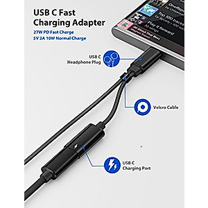 USB C Headphone for Samsung Galaxy S23 Ultra S22 A53, Type C Headphone Charging Adapter 2-in-1 Wired Earbuds with Mic PD Fast Charging Noise Canceling Earphone for Google Pixel 7 Pro 6 6A Flip 3