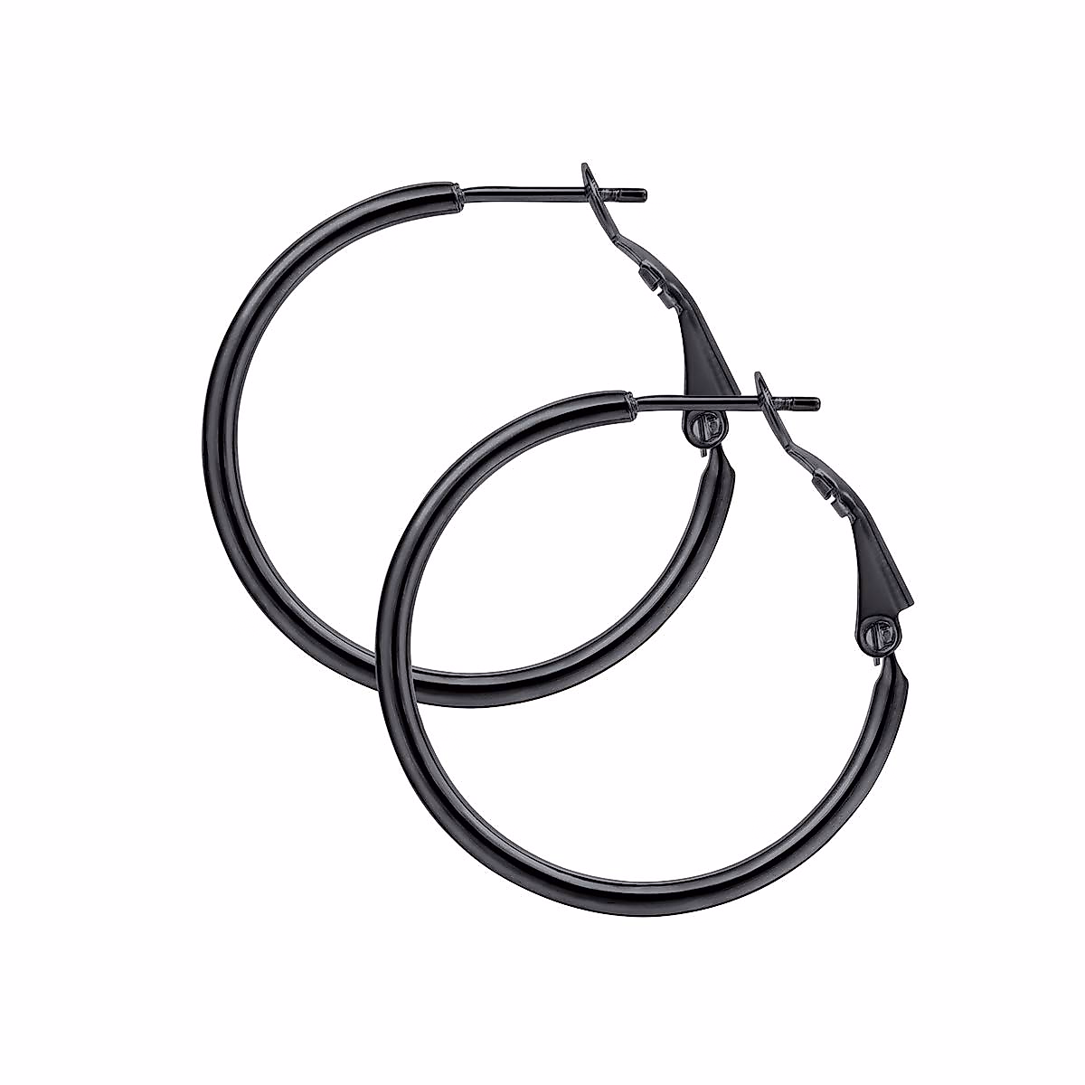 Black Lightweight Thin Hoops | 30mm Black Hoop Earrings for Women
