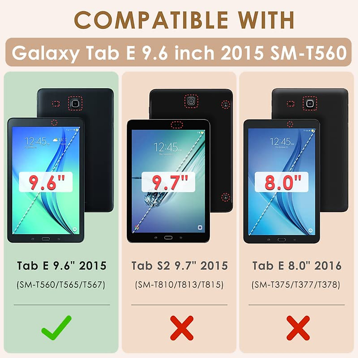 DETUOSI Slim Case for Samsung Galaxy Tab E 9.6" 2015 (SM-T560/ T567), Galaxy Tab E 9.6 inch Tablet Case, Tri-fold Folio PU Leather Protective Case for Galaxy Tab E 9.6" Cover, SM-T560NU Case #Black